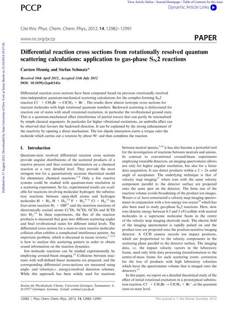 Pdf Differential Reaction Cross Sections From Rotationally Resolved