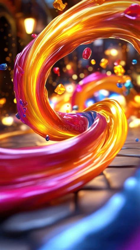 A Vibrant Swirl Of Colorful Fluid Shapes And Particles Creating A