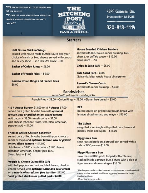 Menus The Hitching Post In Door County Wisconsin