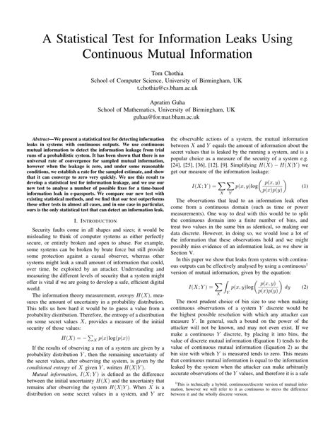 Pdf A Statistical Test For Information Leaks Using Continuous Mutual Information
