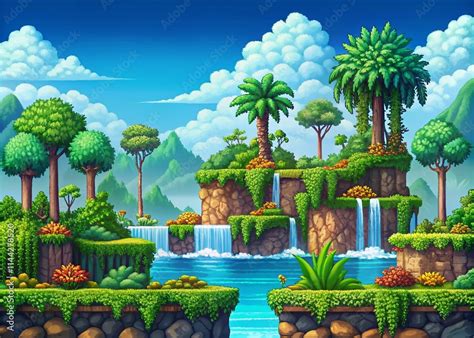 8 Bit Pixel Art Platform Game Background Retro Game Scenery Side Scrolling Game Level Design