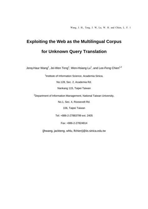 Pdf Exploiting The Web As The Multilingual Corpus For Unknown Query Translation Dokumentips
