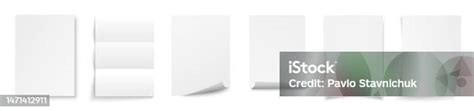 현실적인 빈 흰색 형식 A4 용지 시트 빈 백서 열림 그림자와 함께 종이 시트 말린 모서리 설정 벡터 종이에 대한 스톡 벡터