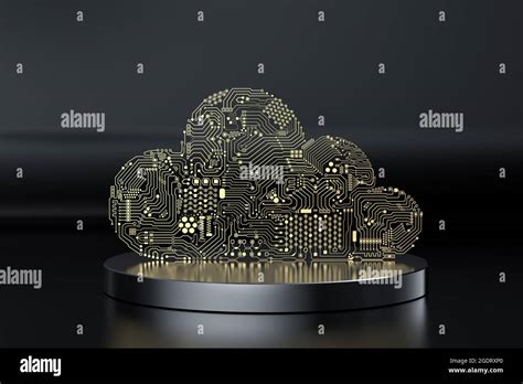 3d rendering golden circuit cloud for cloud computing technology stock