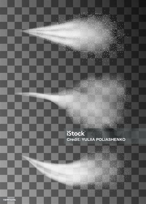 물 스프레이 흰색 연기 또는 안개 먼지와 점 분무기의 안개 스프레이 또는 스트림 노즐 화장품 디자인으로 트리거 분무기 효과 3d 요소 벡터 그림입니다 구름에 대한 스톡 벡터
