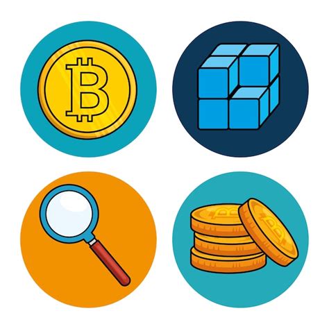 블록 체인 기술 아이콘 세트 프리미엄 벡터