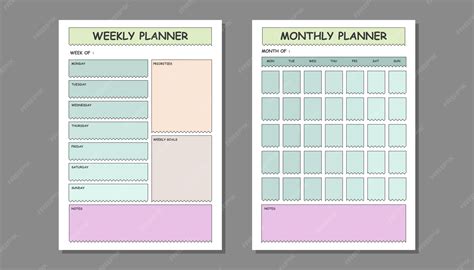 Vector De Plantilla De Planificador Semanal Y Planificador Mensual