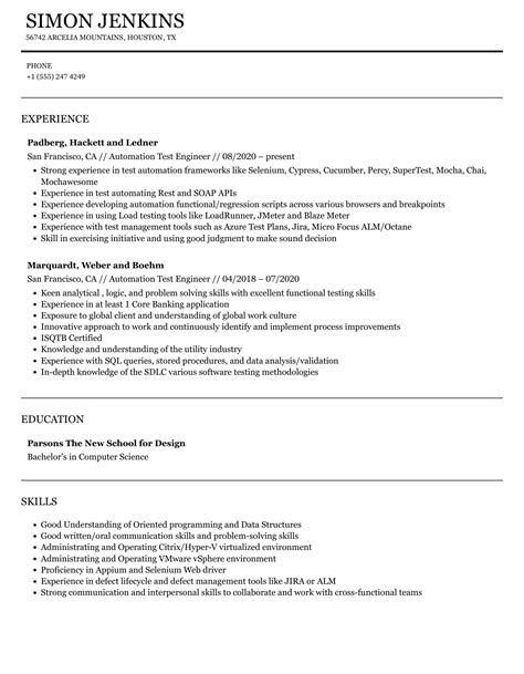Automation Test Engineer Resume Samples Velvet Jobs
