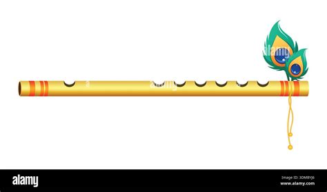 Indian Bamboo Flute Bansuri With Peacock Feathers Lord Krishna Musical