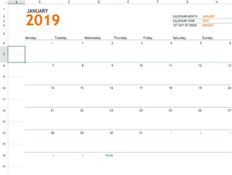 Printable Calendar Template With Notes