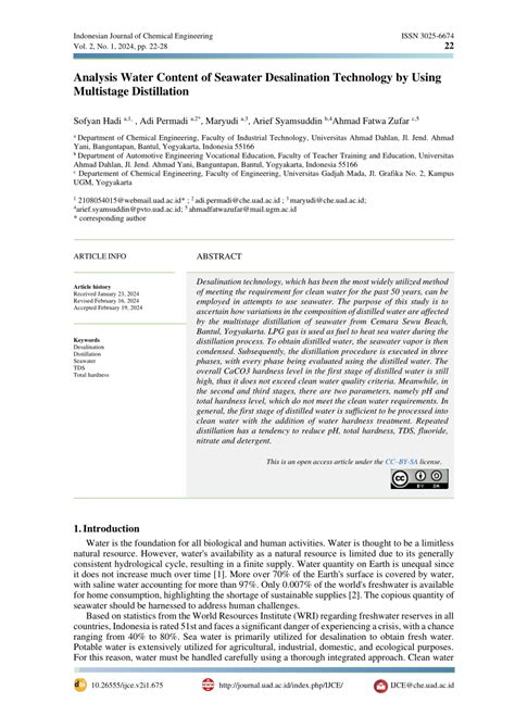 Pdf Analysis Water Content Of Seawater Desalination Technology By