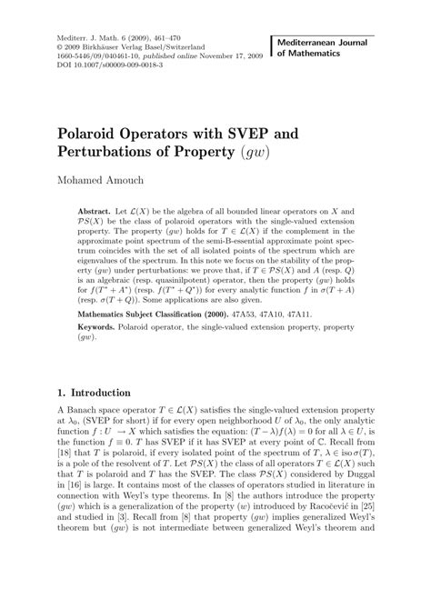 Pdf Polaroid Operators With Svep And Perturbations Of Property Gw