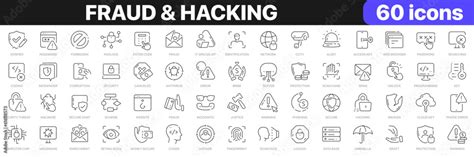 Fraud And Hacking Line Icons Collection Hacker Crime Server Cyber Security Icons Ui Icon