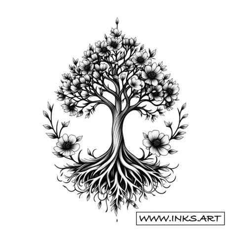 Tattoo Design Life Cycle Tree Seed Bloom Style Black And Grey