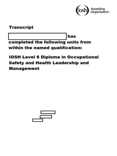Iosh Ao Level 6 Transcript Sample Pdf