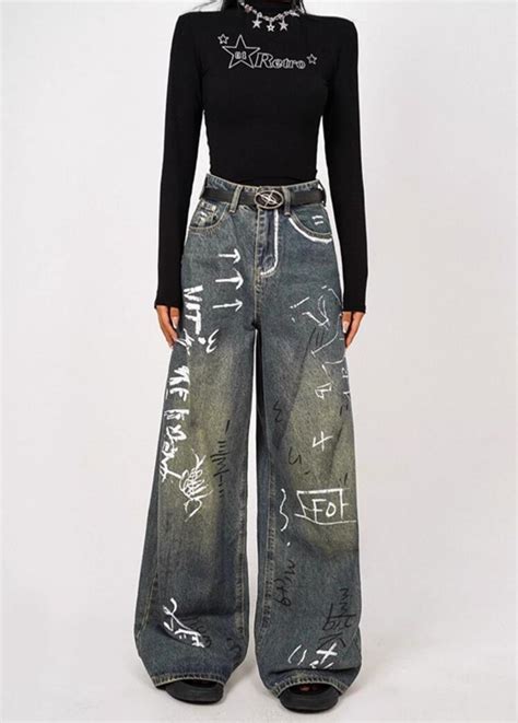 티몬 글로벌 홀세일 바지anico Molly 미국식 그래피티 Y2k 아가씨 낡은 청바지 만들기 여추 디자인감 헐렁헐렁 와이드 슬리퍼 남성패션