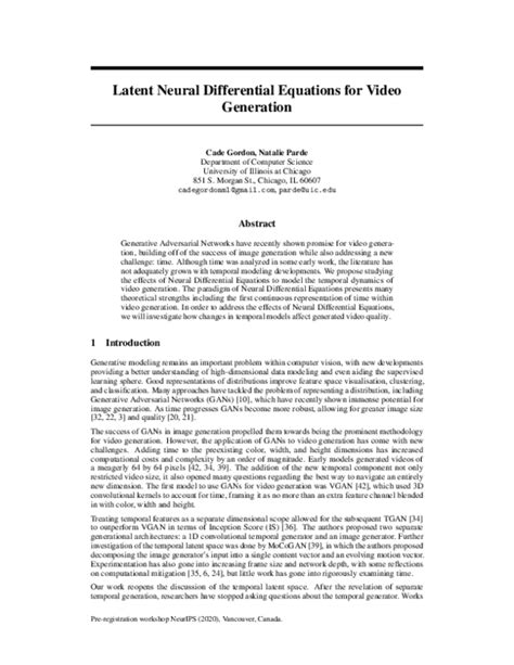 Pdf Latent Neural Differential Equations For Video Generation
