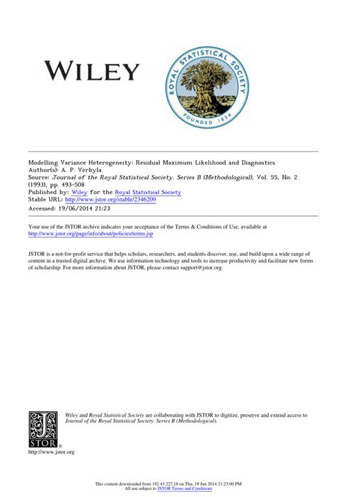 Pdf Modelling Variance Heterogeneity Residual Maximum Likelihood And Diagnostics