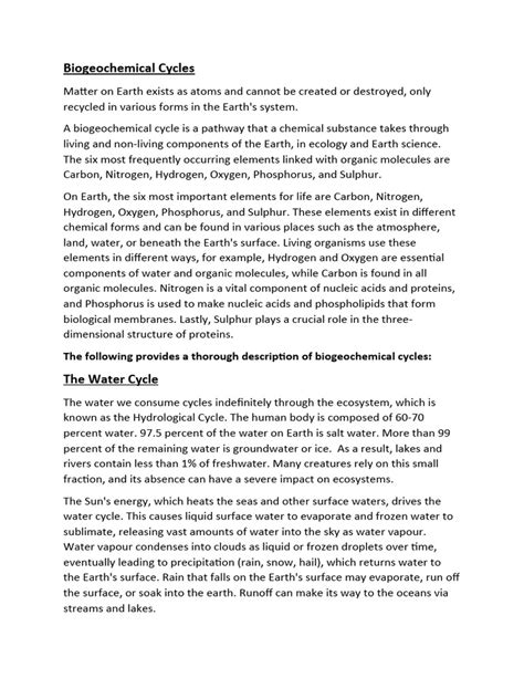 Biogeochemical Cycles Pdf Water Sulfur