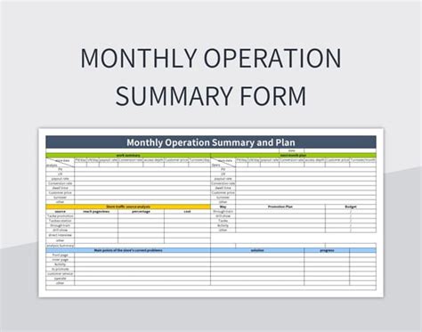 Monthly Operation Summary Form Excel Template And Google Sheets File For Free Download Slidesdocs