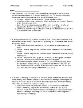 AP Physics 1 Newton S Laws Problem Set 1 By Walter Ingram TPT