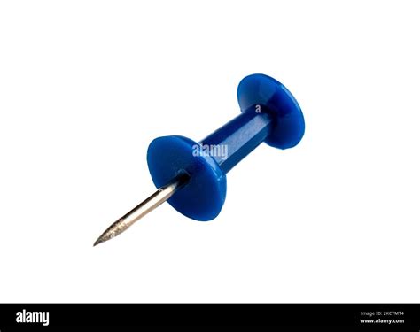 Pushpin With A Blue Plastic With A Metal Tip On An Isolated On White