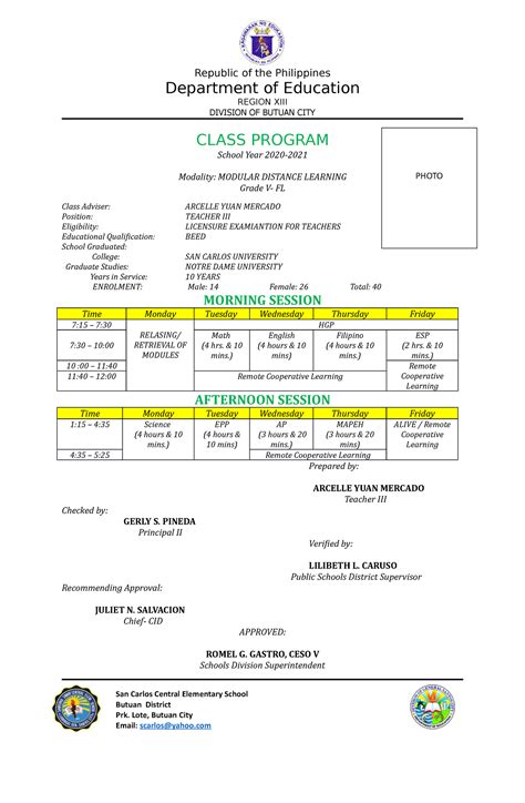 Class Program Template Republic Of The Philippines Department Of Class Program Template Republic Of The Philippines Department Of