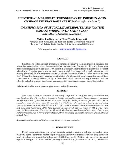 Identifikasi Metabolit Sekunder Dan Uji Inhibisi Xantin Oksidase
