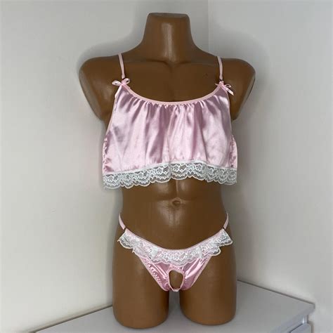 Sissy Satin Top And Open Penties Sissy Lingeries For Men Crop Top By