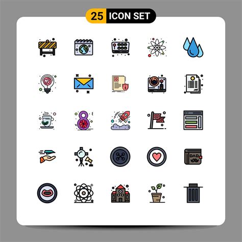 Group Of 25 Modern Filled Line Flat Colors Set For Experiment Research Joystick Science Atom