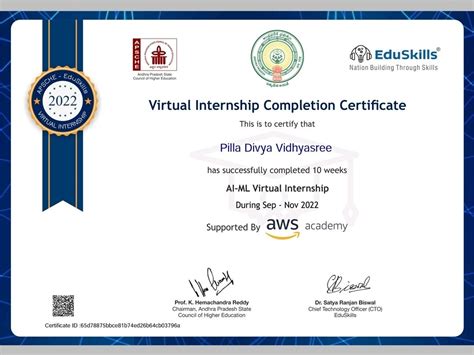 Pilla Divya Vidhyasree On Linkedin Ai Ml Virtual Internship By Eduskills