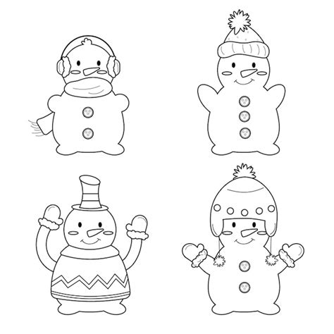눈사람 캐릭터 벡터 일러스트 레이 션의 컬렉션 개요 프리미엄 벡터