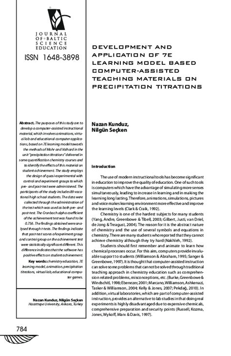 Pdf Development And Application Of 7e Learning Model Based Computer