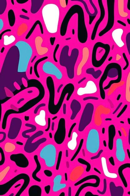 Magenta Fun Line Doodle Seamless Pattern Creative Abstract Squiggle Style Drawing Background For