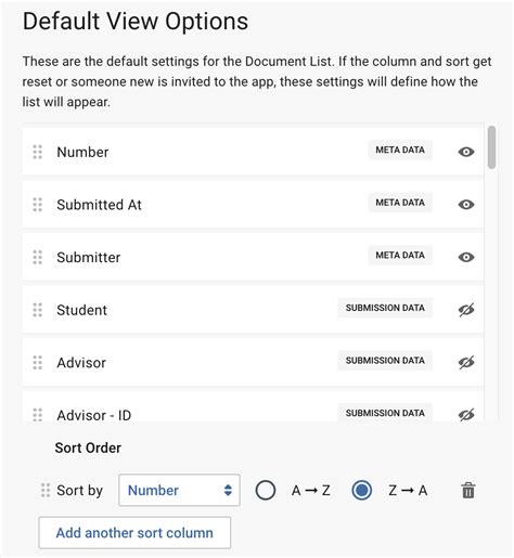 Document List Data Settings Kuali