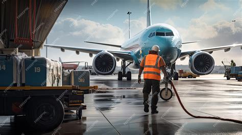 Premium Ai Image Airport Ground Operations Baggage Handlers Loading And Unloading Aircraft