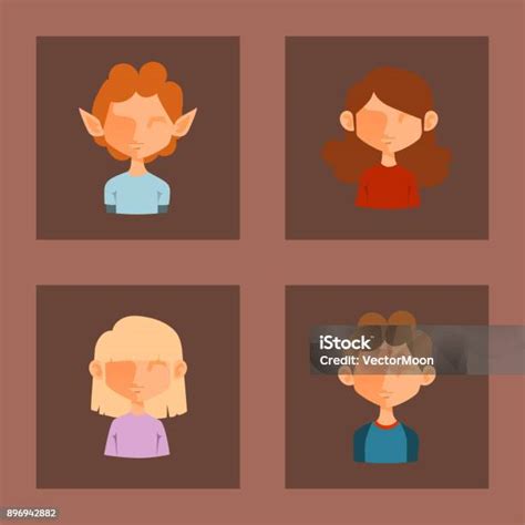 ตัวละครต่าง ๆ เวกเตอร์เด็กชายและเด็กหญิงใบหน้า Avatar แฟชั่นฮิปสเตอร์ชายทรงผมหัวคนที่มีภาพปร