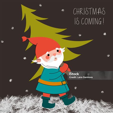 크리스마스 트리를 들고 귀여운 니세 손으로 그린 스타일 만화 일러스트 메리 크리스마스와 새해 복 야 12월에 대한 스톡 벡터 아트 및 기타 이미지 Istock