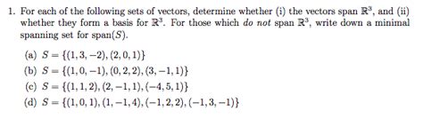 solved 1 for each of the following sets of vectors