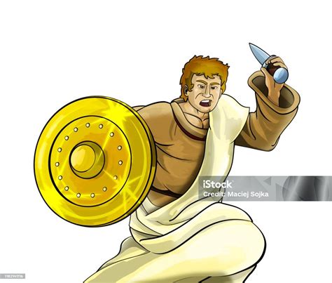 흰색 배경에 로마 또는 그리스 고대 문자 전사 또는 검투사와 만화 장면 검투사에 대한 스톡 벡터 아트 및 기타 이미지 검투사 고대의 고풍스런 Istock
