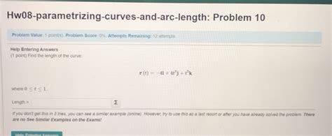solved hw08 parametrizing curves and arc length problem 10