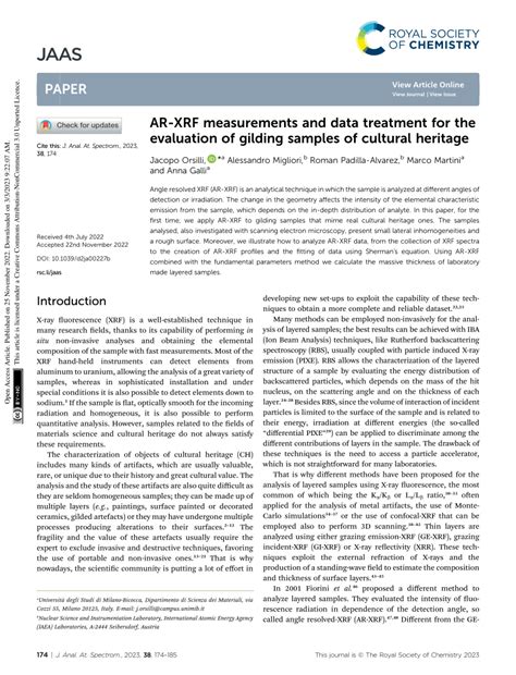 Pdf Ar Xrf Measurements And Data Treatment For The Evaluation Of