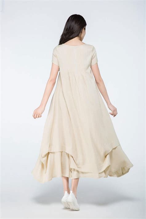 Plus Size Linen Dress Linen Maxi Dress With Asymmetrical Hem Etsy