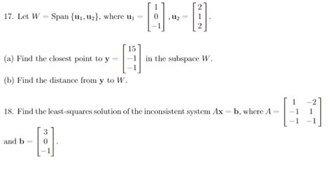 Solved Let W Span U U Where U U Chegg Com