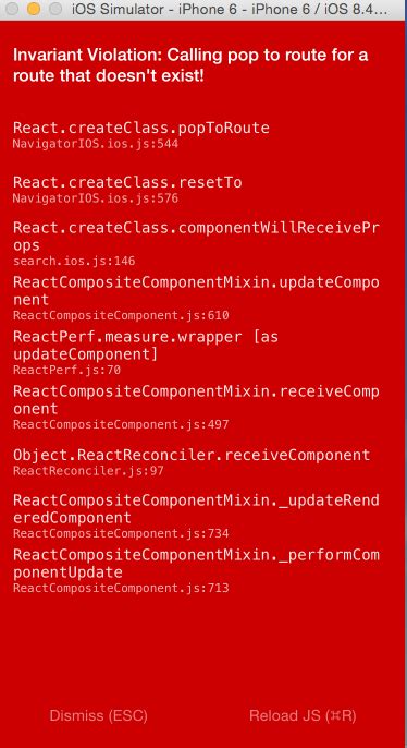 Javascript Invariant Violation Calling Pop To Route For A Route That