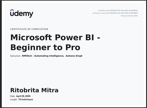 Just Completed A Power Bi Course On Udemy Ritobrita Mitra
