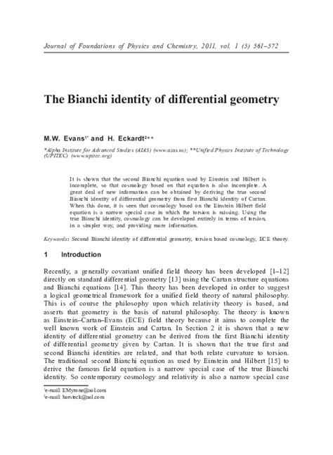Pdf 18 The Bianchi Identity Of Differential Geometry