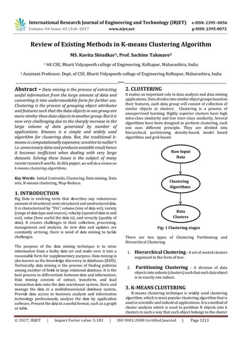 Review Of Existing Methods In K Means Clustering Algorithm Pdf