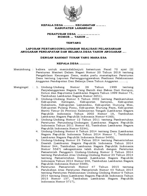 Draft Perdes Lap Pertanggungjawaban Realisasi Pelaks Apbdes Pdf