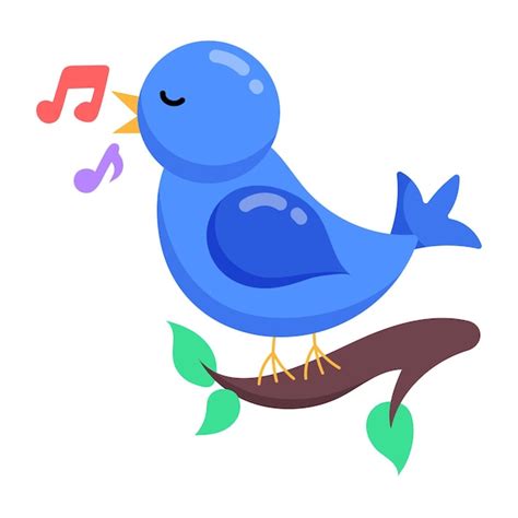 Premium Vector A Blue Bird Singing On A Branch With A Musical Note On It